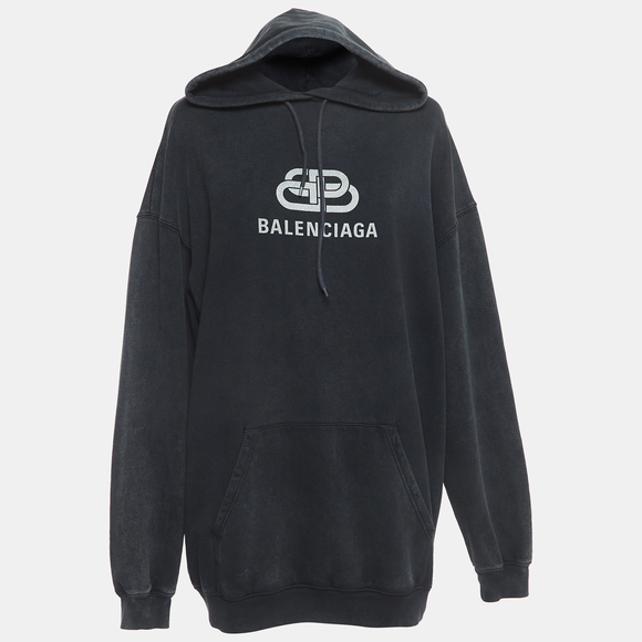Balenciaga | Tops | Balenciaga Grey Washed Cotton Logo Print Hoodie Xs ...